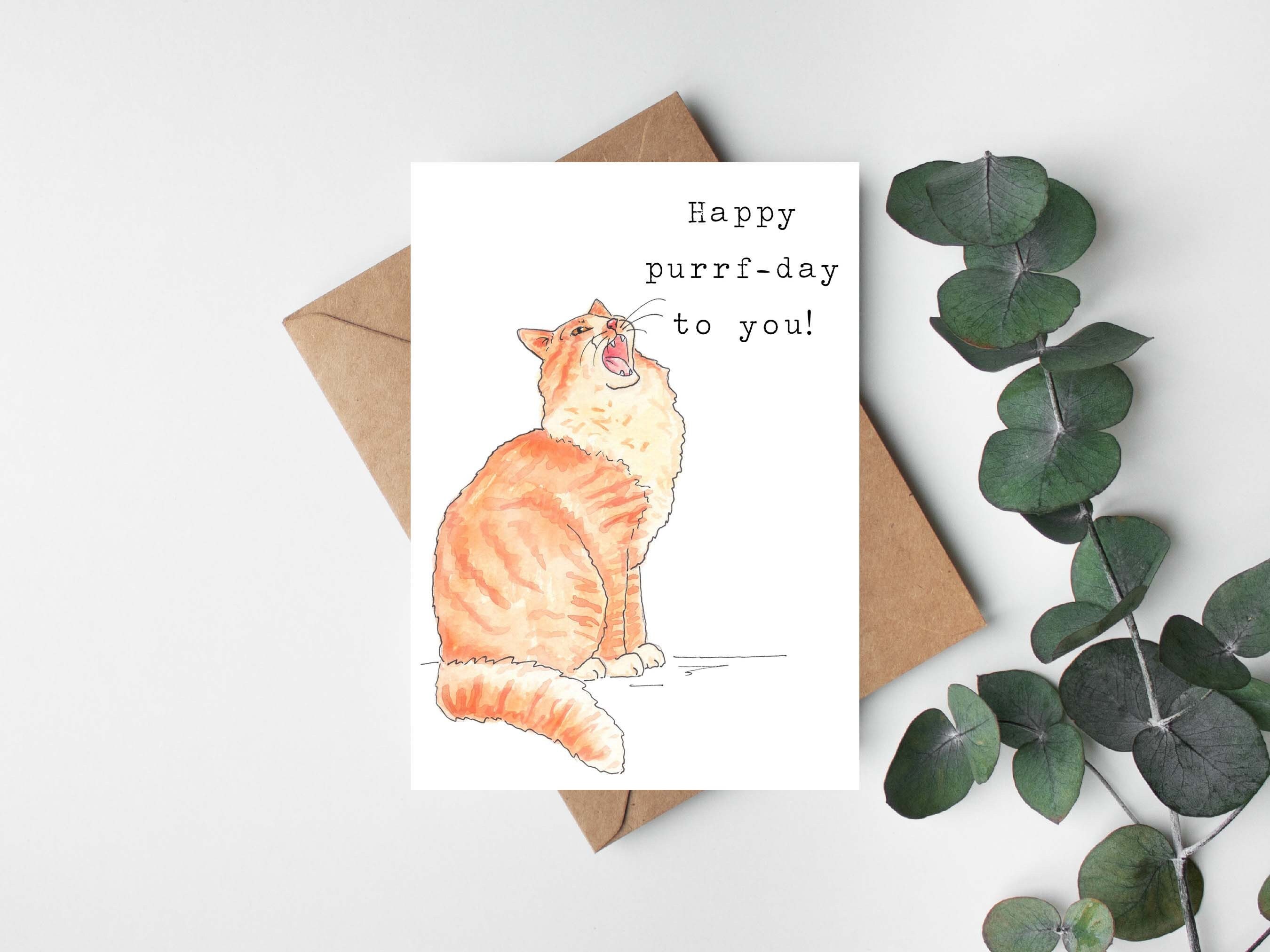 Orange Cat happy Purrf-day to You. Greeting Card - Etsy