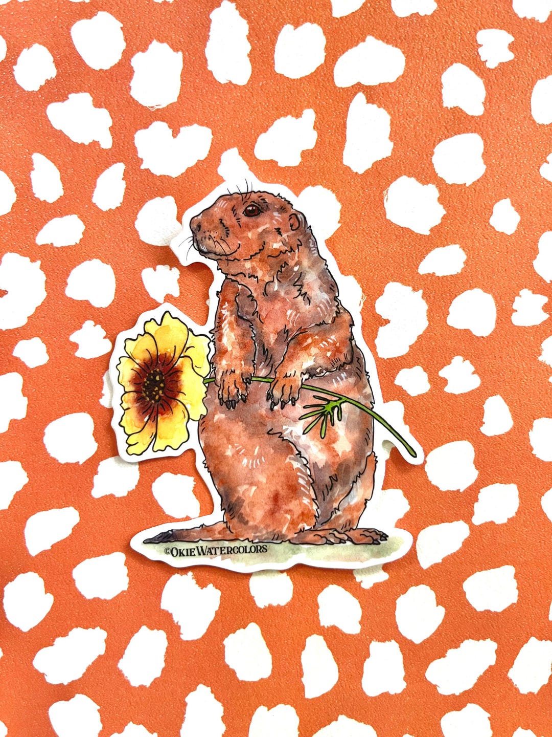 Prairie Dog With Coreopsis Flower Watercolor Art 4" Vinyl Sticker ...