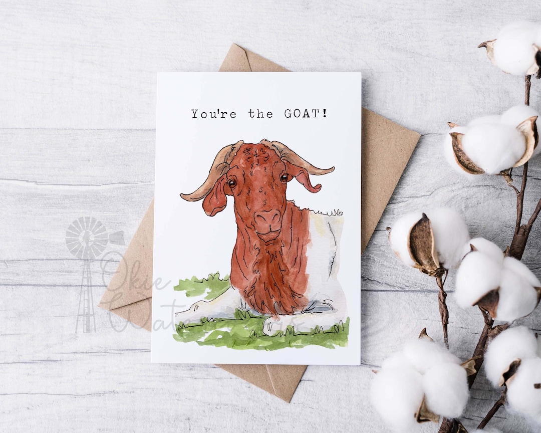Boer Goat Buck "you're the Goat!" Greeting Card, 5x7" Watercolor Card ...