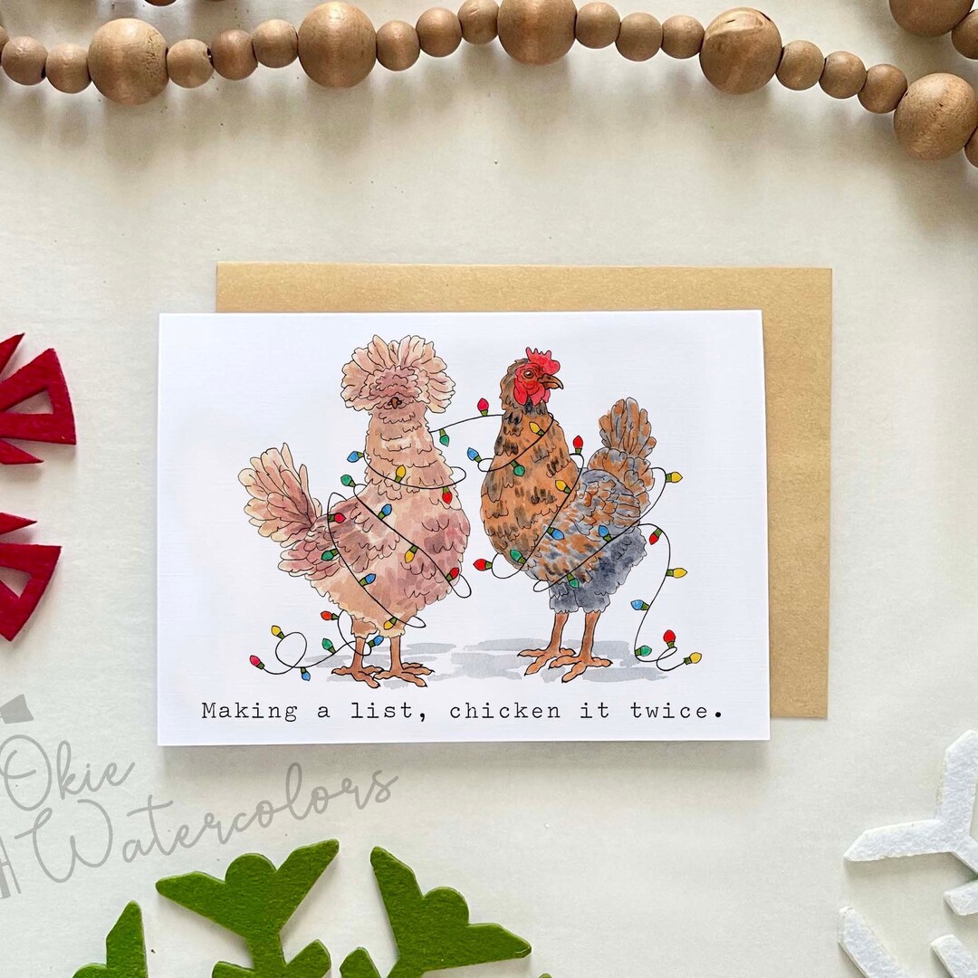 Holiday Chickens "making a List, Chicken It Twice!" Greeting Card, 5"x7 ...
