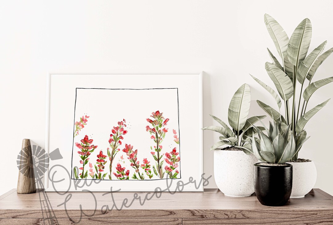 Wyoming State Flower Art Print, Indian Paintbrush Watercolor Silhouette ...