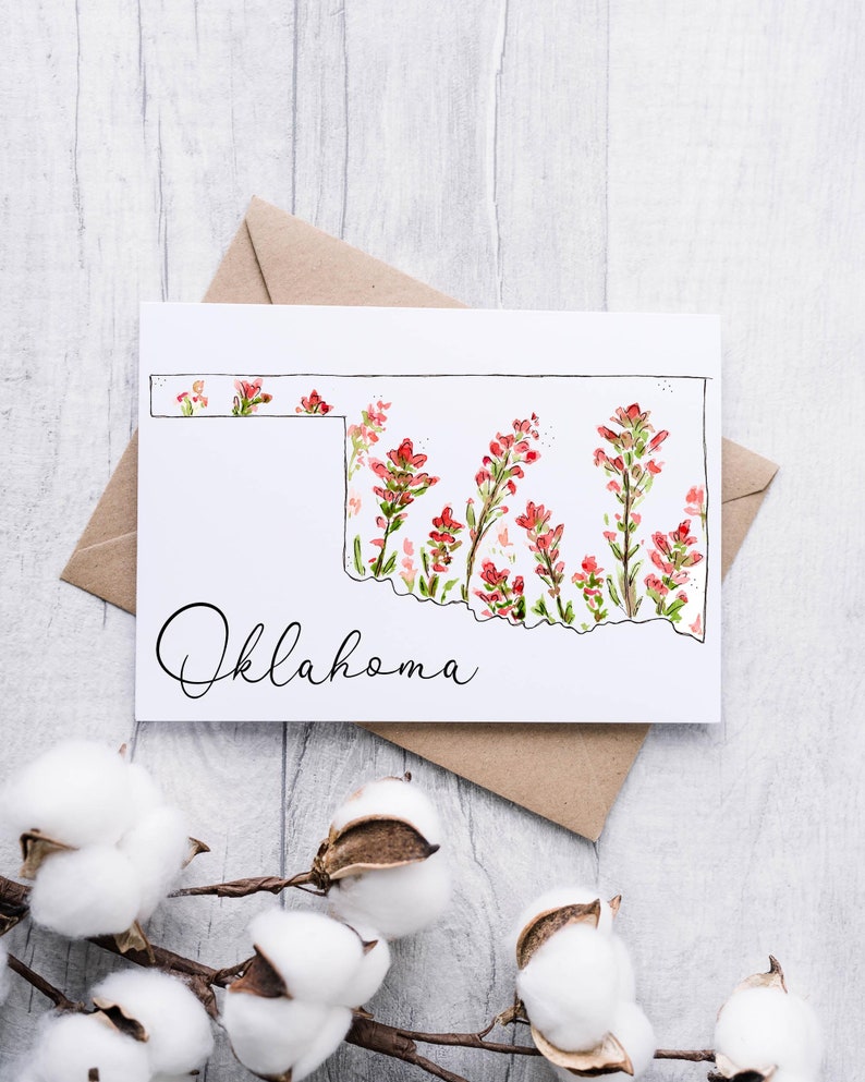 YOU CHOOSE! Oklahoma Watercolor State Silhouette 5x7” Greeting Card- Scissortail, Indian ...