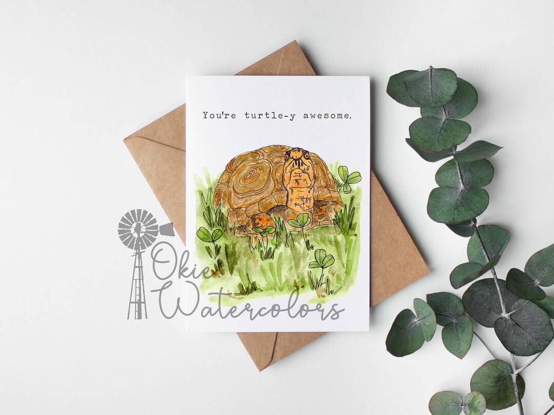 Box Turtle "you're Turtle-y Awesome." Greeting Card, 5x7" Watercolor ...