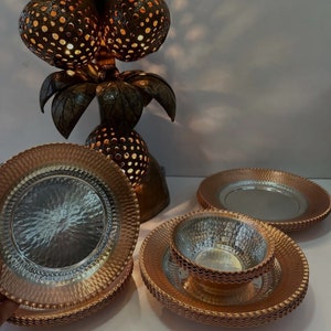 Copper 24 Piece Dinnerware, Hammered Copper Dinner Serving Plates - Etsy