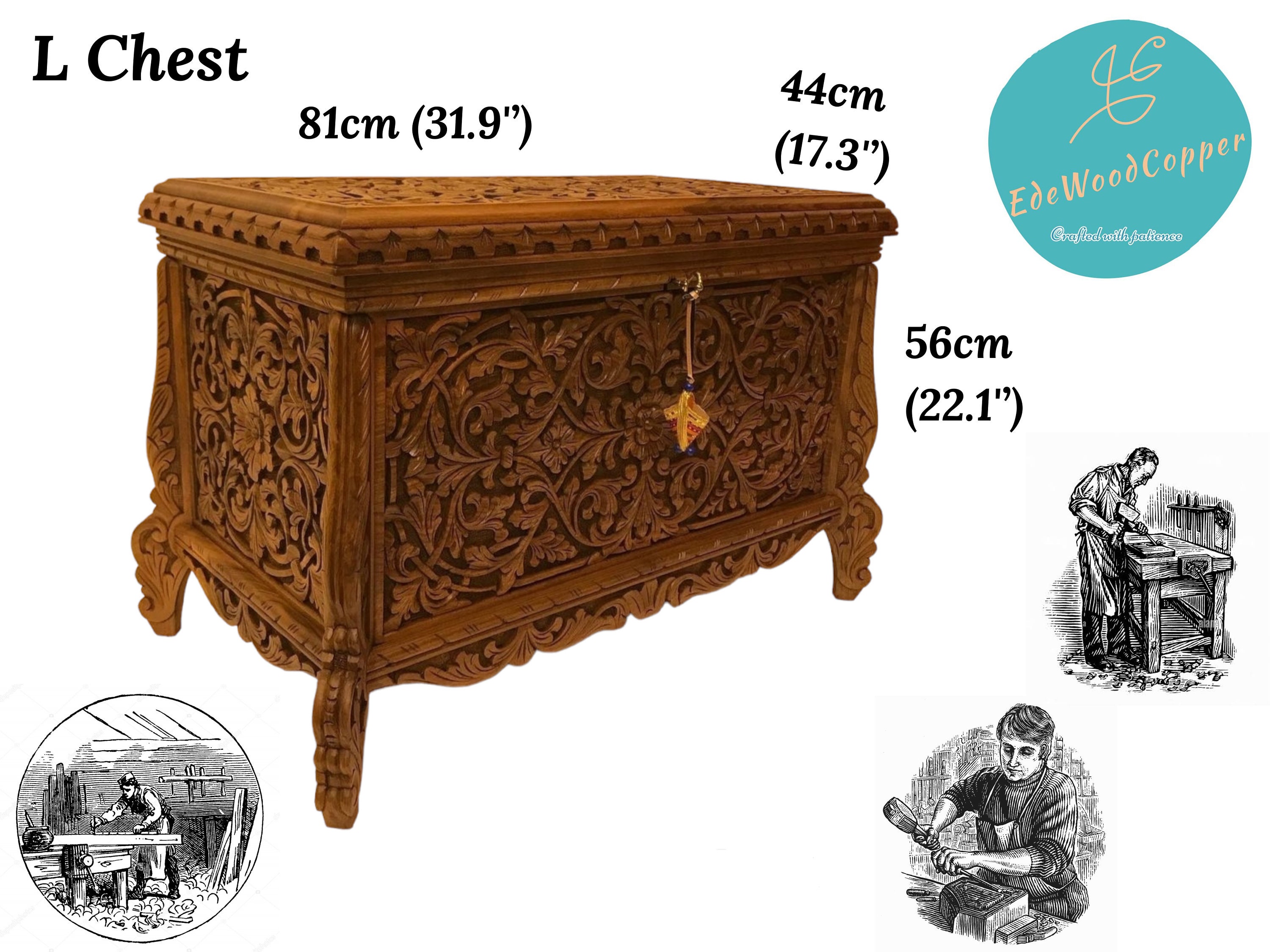 Walnut Wood Trunk Coffee Table, Hand Carved Hope Chest, Turkish ...