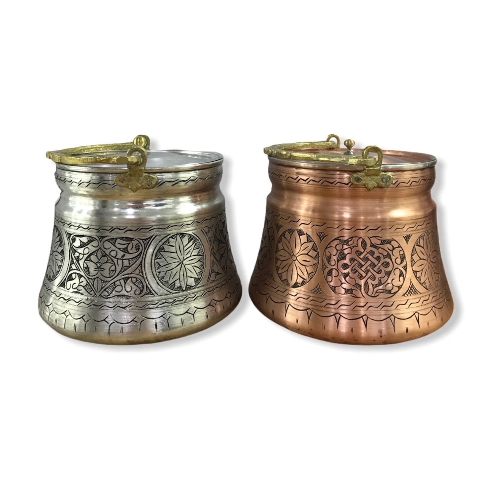 Turkish Copper Yogurt Pot Bucket With Lid and Brass Handle, Antique ...