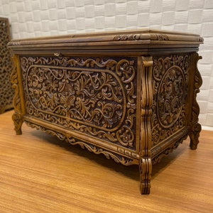 Hand Carved Storage Chest&box, Walnut Wood Trunk Coffee Table - Etsy