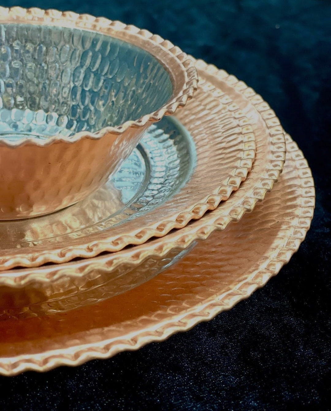 Copper 24 Piece Dinnerware, Hammered Copper Dinner Serving Plates - Etsy