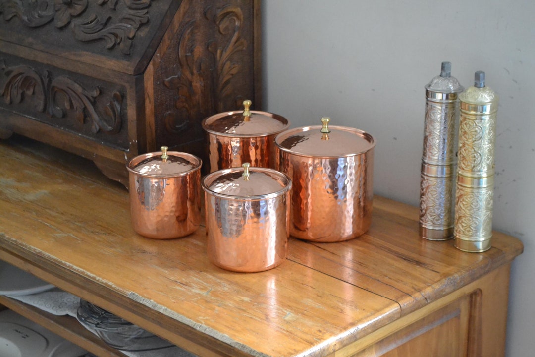 Hammered Copper Spice Jars Set of 4, Copper Kitchen Storage Canisters ...