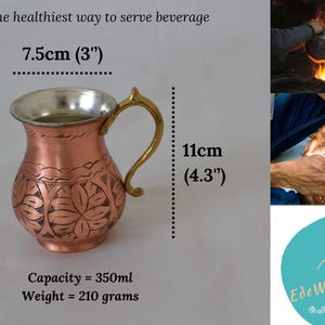 Copper Mug Hand Chisel Engraved , Turkish Traditional Pure Copper Brass ...