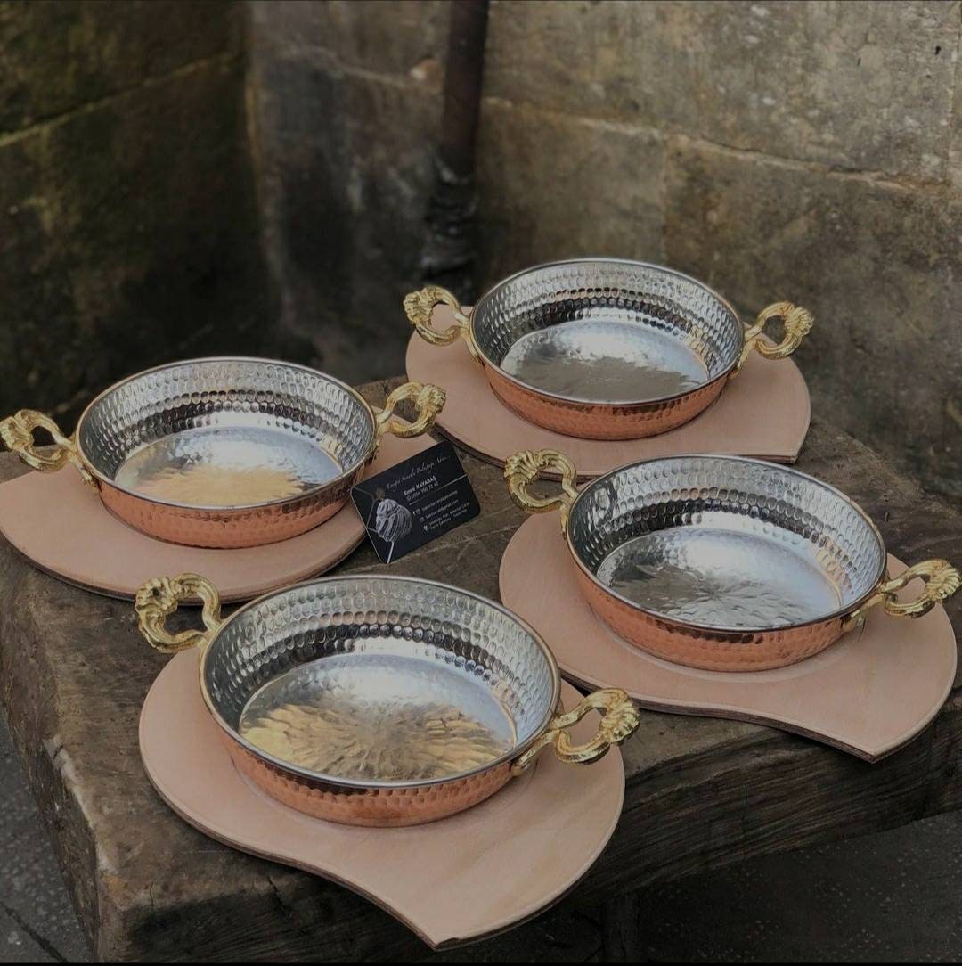 Hammered Copper Pan With Double Brass Handle, Frying Pan, Traditional ...