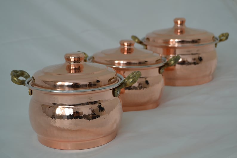 Turkish Copper Pot With Brass Handles, Solid Copper Casserole Pots ...