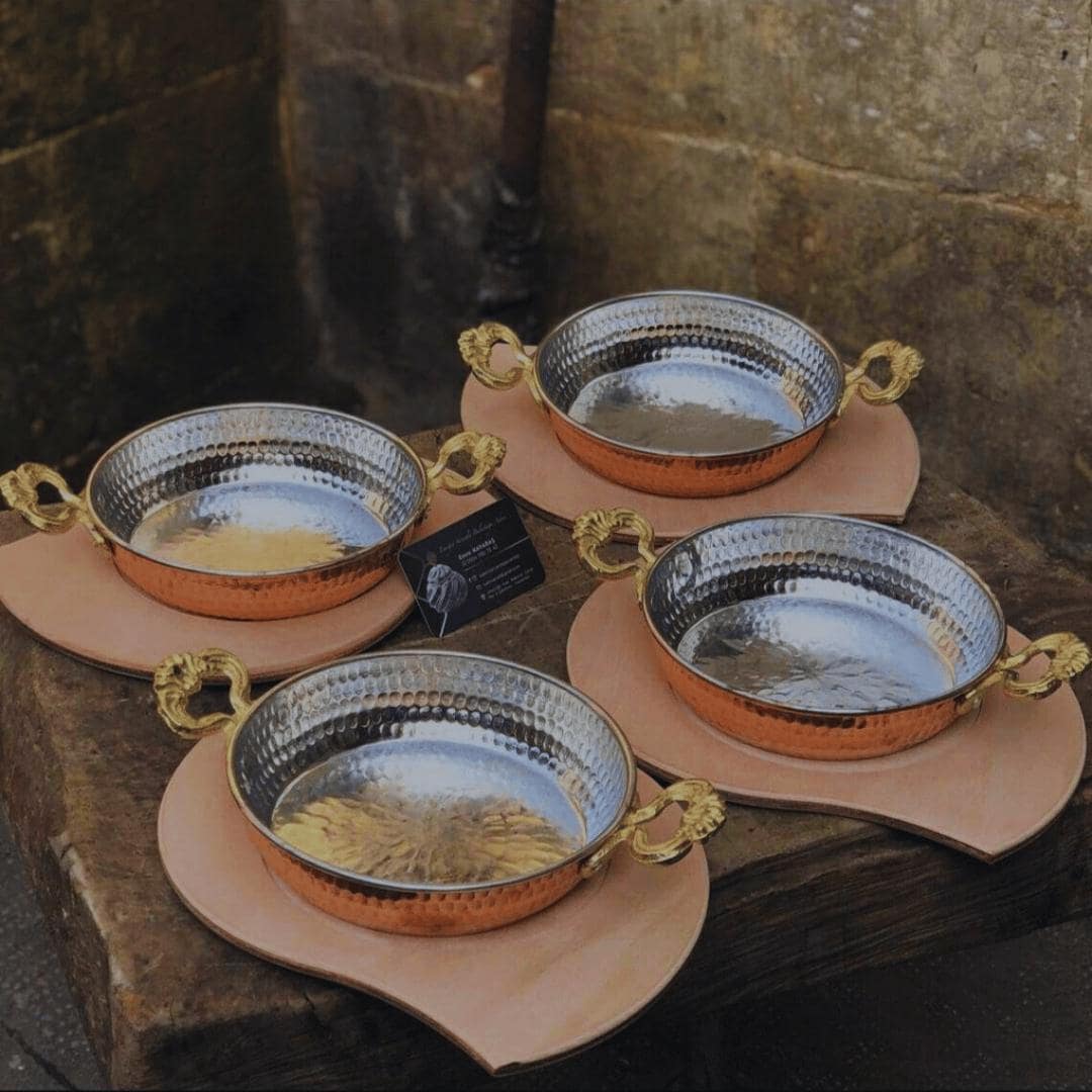 Hammered Copper Pan With Double Brass Handle, Frying Pan, Traditional ...