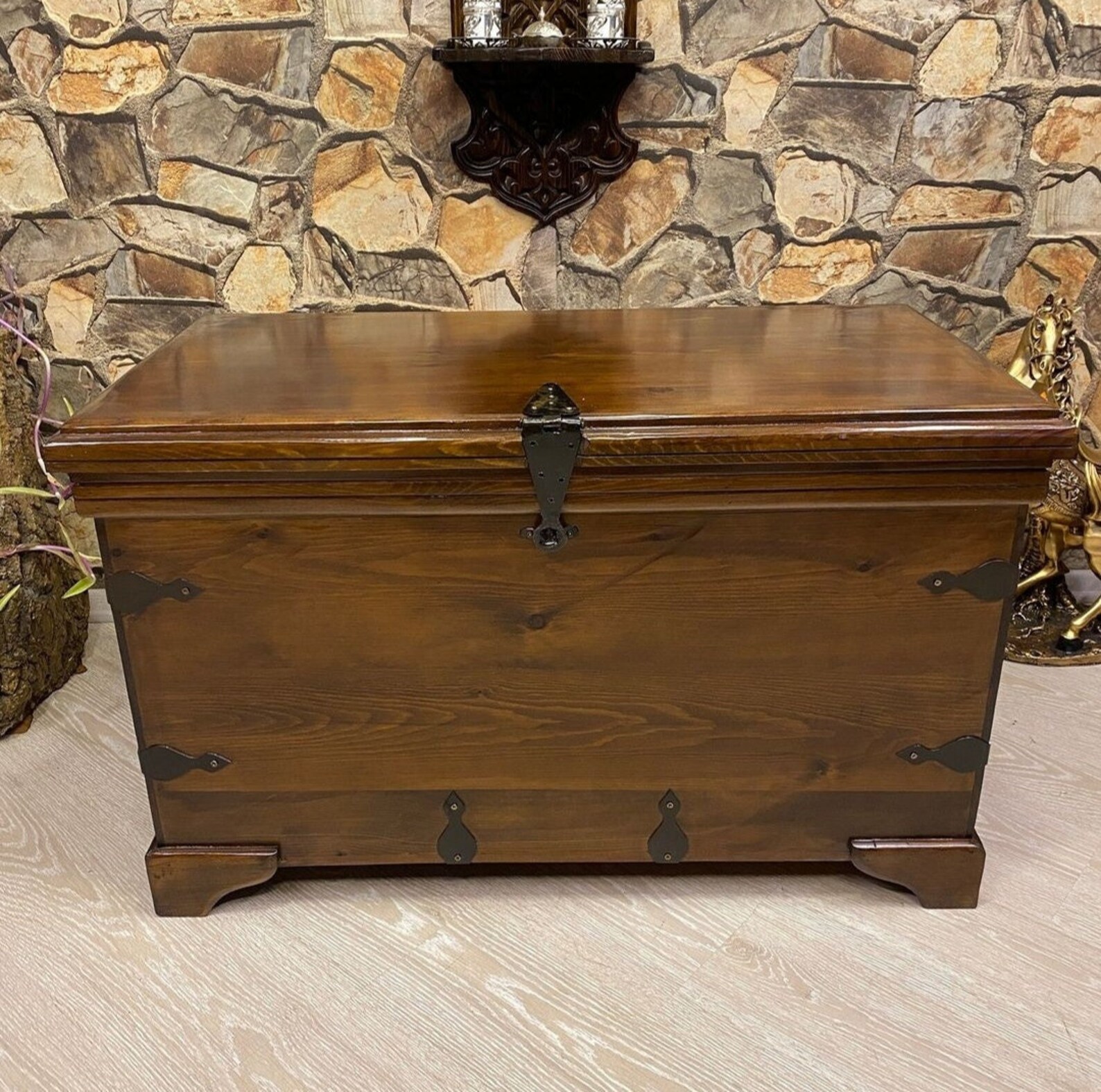 Walnut Wood Chest With Cast Iron Handles Trunk Coffee Table - Etsy