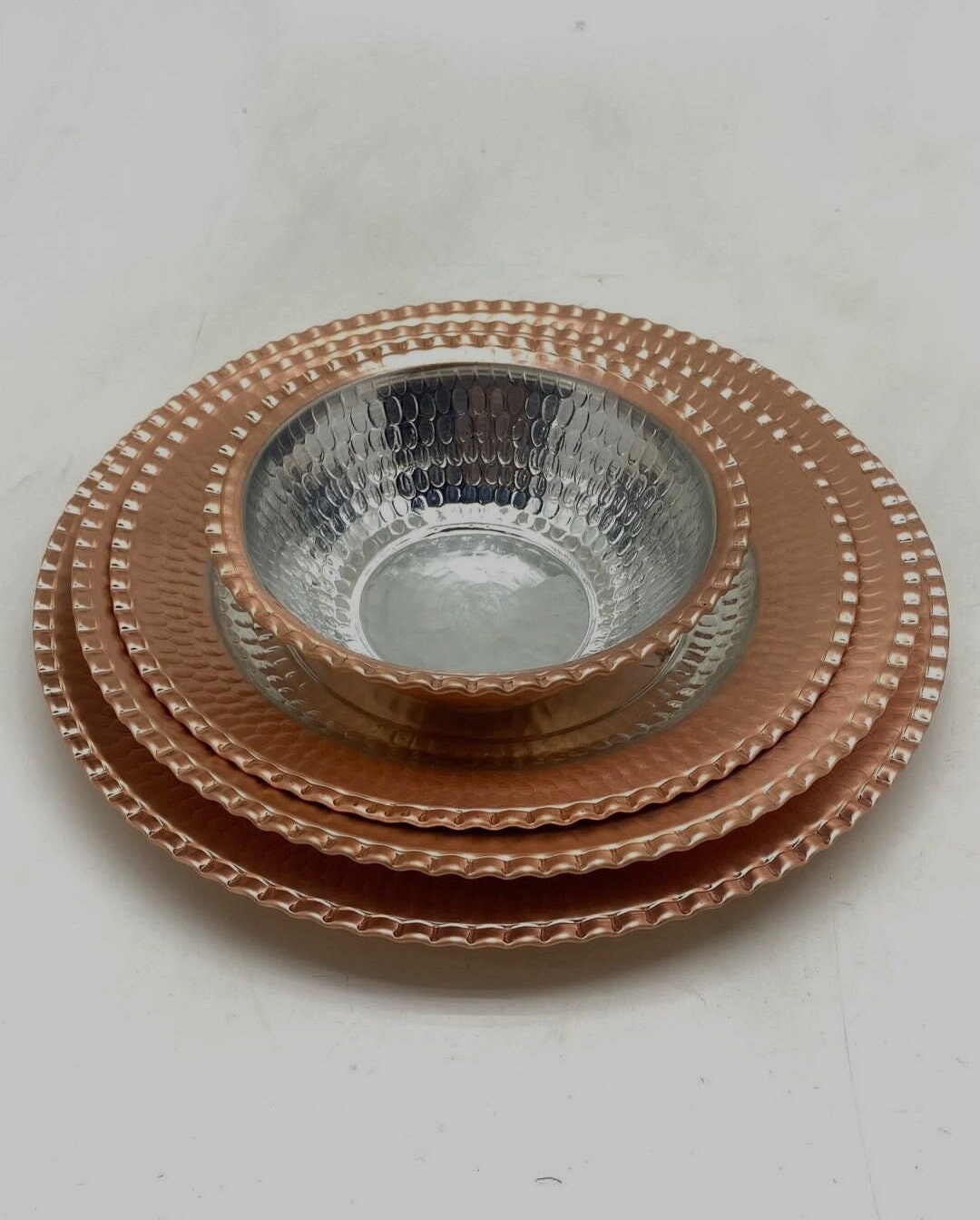 Copper 24 Piece Dinnerware, Hammered Copper Dinner Serving Plates - Etsy