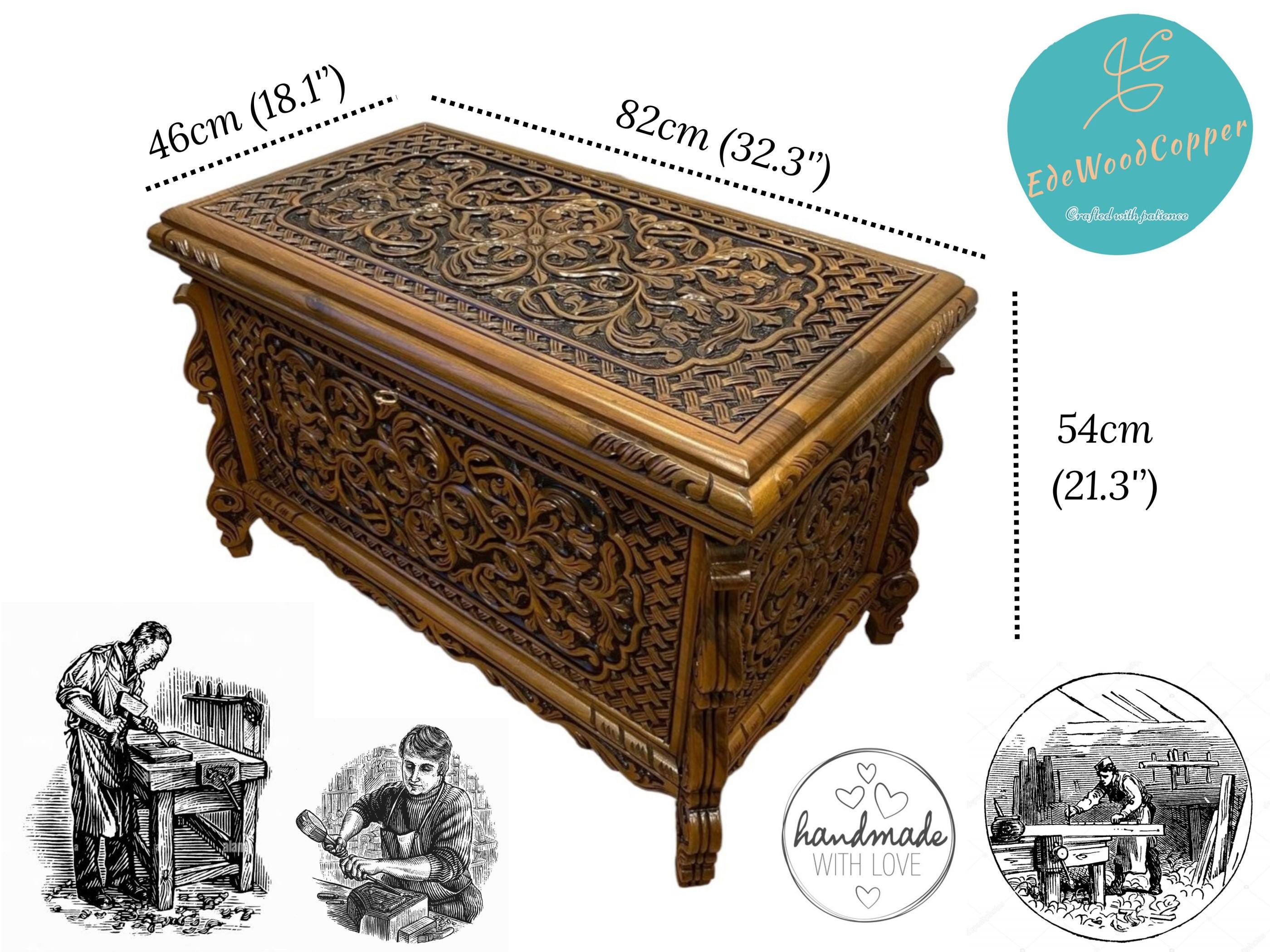 Walnut Wood Storage Chest Hand Carved Rustic Trunk Coffee Center Table ...