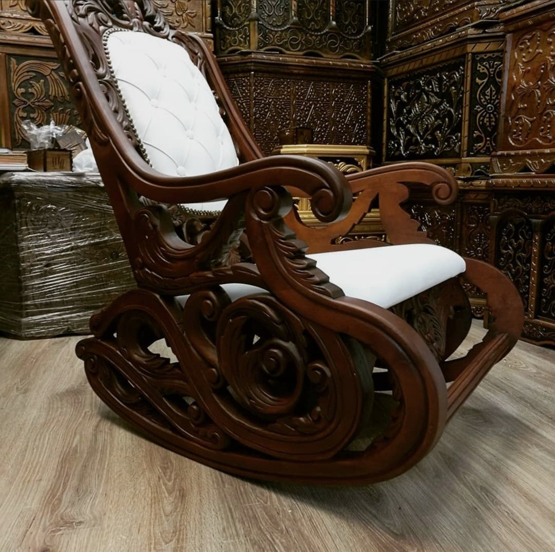 Wooden Rocking Chair Mid Century Modern Lounge Chair Hand - Etsy