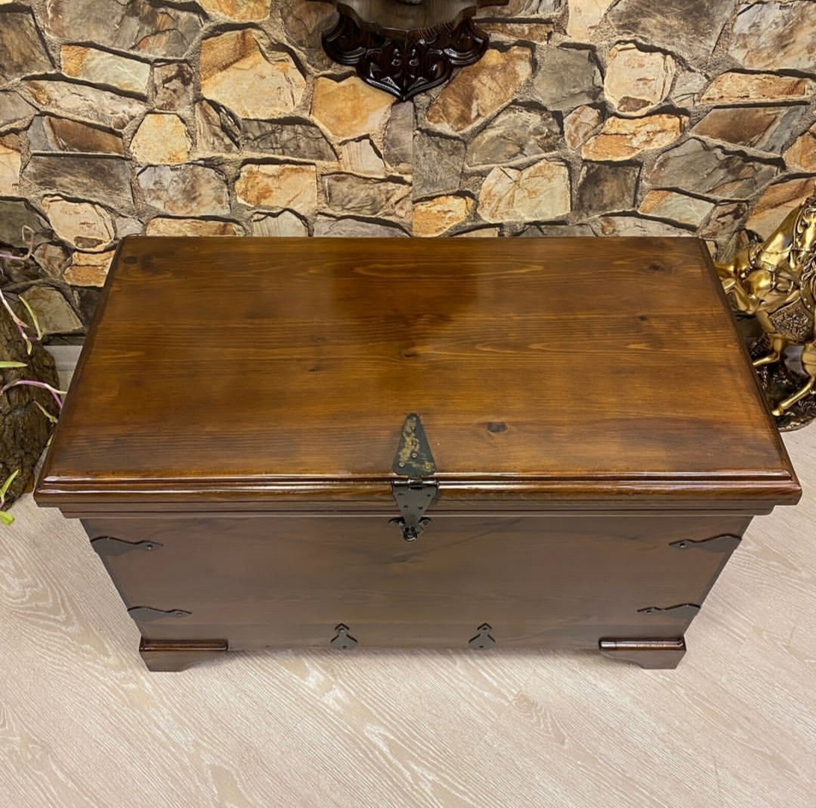 Walnut Wood Chest With Cast Iron Handles Trunk Coffee Table - Etsy