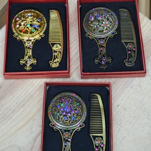 Authentic Hand Mirror and Comb Set, Fancy Metallic Mirror, Makeup ...