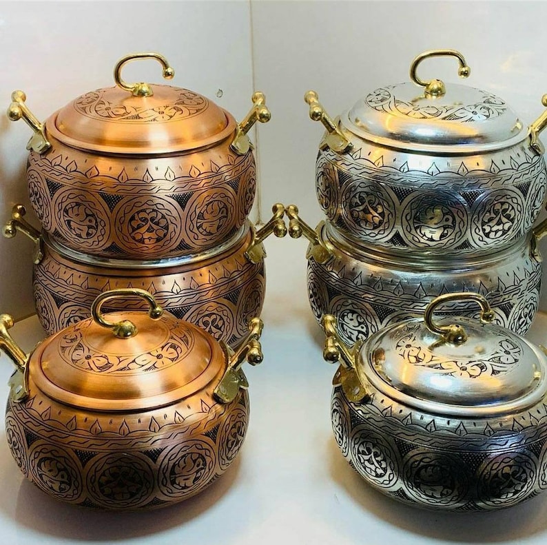 Solid Engraved Turkish Copper Pot, Traditional Pure Copper Casserole ...
