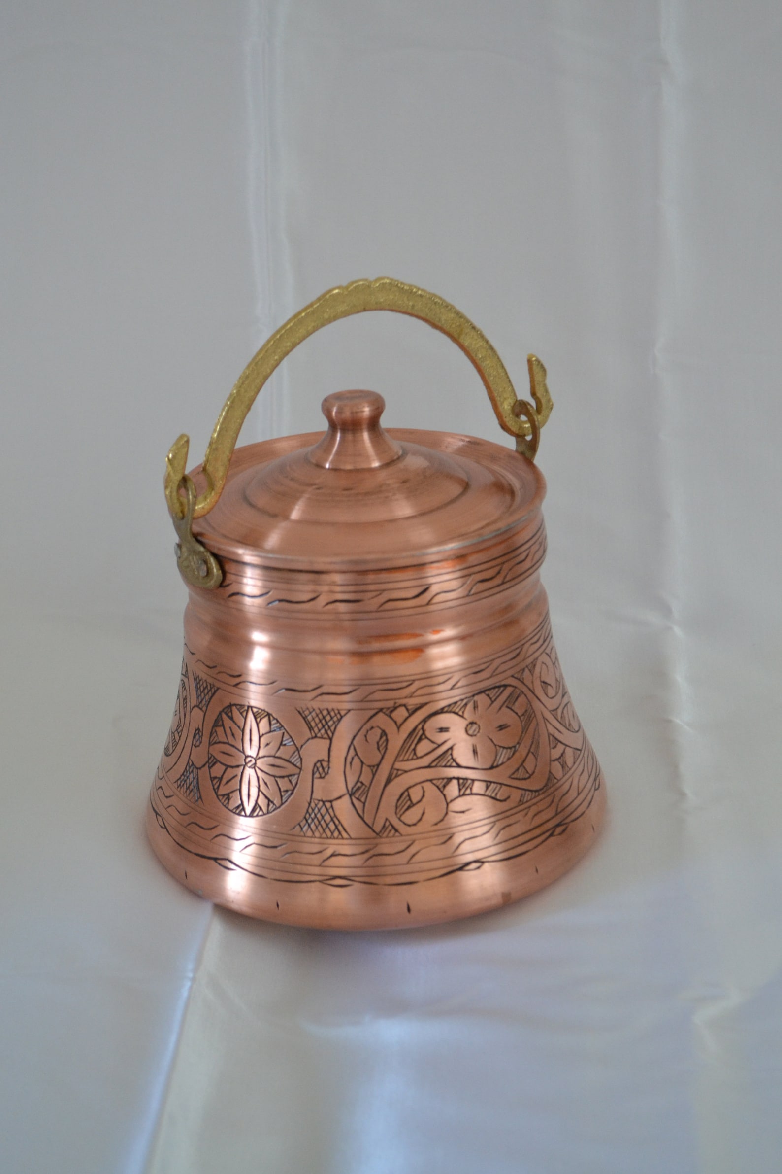 Turkish Copper Yogurt Pot Bucket With Lid and Brass Handle, Antique ...