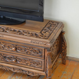 Walnut Wood 4 Drawers TV Unit, Farmhouse Media Console Rustic TV Stand ...