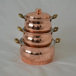 Turkish Copper Pot With Brass Handles, Solid Copper Casserole Pots ...