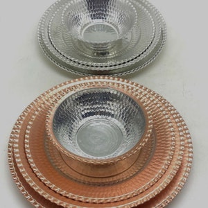 Copper 24 Piece Dinnerware, Hammered Copper Dinner Serving Plates - Etsy