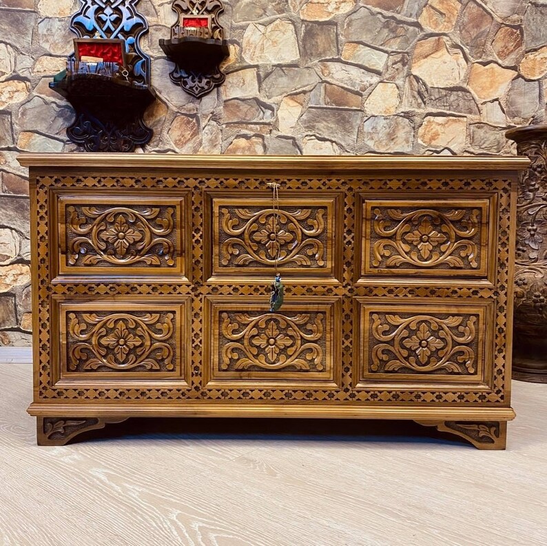 Walnut Wood Storage Chest Hand Carved Decorative Hope Chest - Etsy