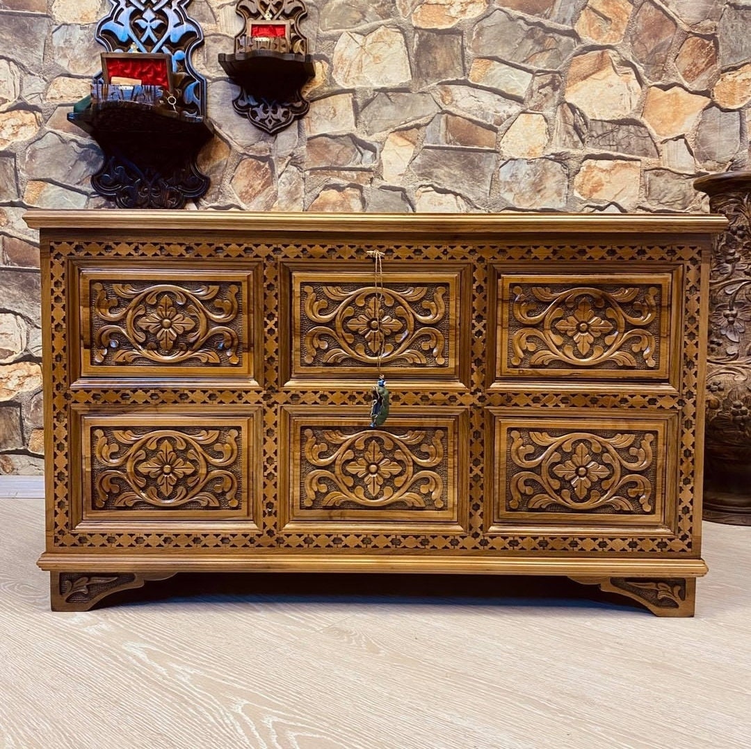 Walnut Wood Storage Chest Hand Carved Decorative Hope Chest - Etsy