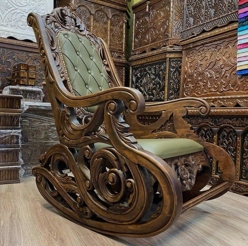 Wooden Rocking Chair Mid Century Modern Lounge Chair Hand - Etsy