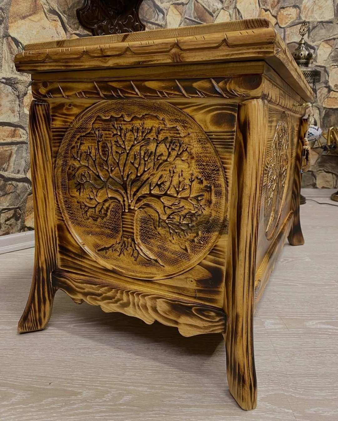 Tree of Life Hope Chest Tree Patterned Walnut Wood Storage - Etsy