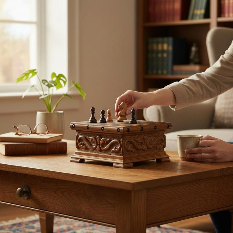 Wooden Chess Storage Box & Board With Hidden Key Compartment and Secret ...