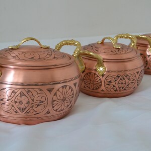 Hand Engraved Copper Pots With Brass Handle, Turkish Traditional Solid ...