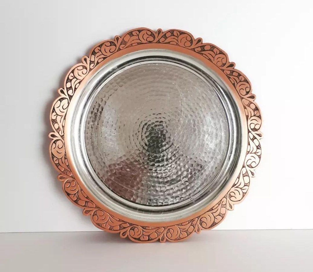 Copper Serving Plate 3 Sizes Hand Embroidered Traditional Turkish Tray ...
