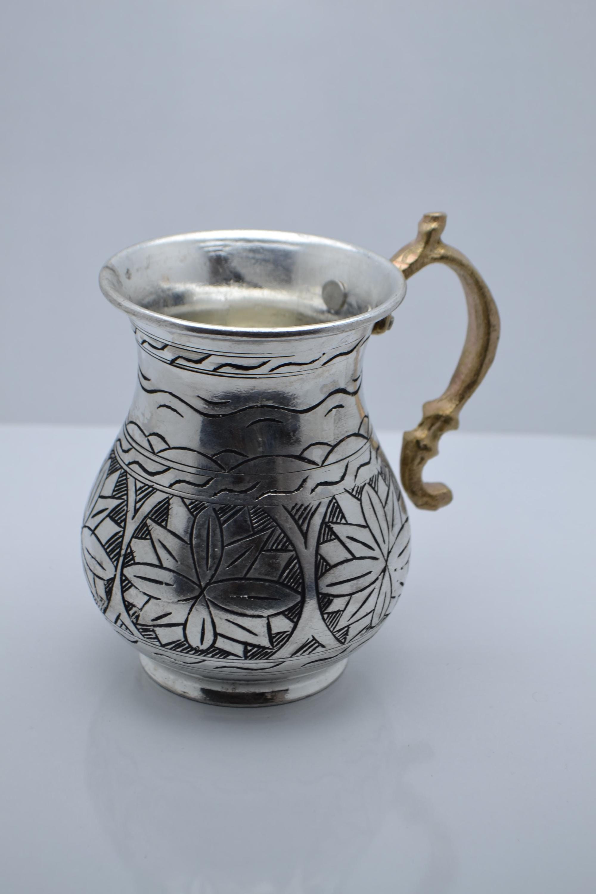 Copper Mug Hand Chisel Engraved , Turkish Traditional Pure Copper Brass ...