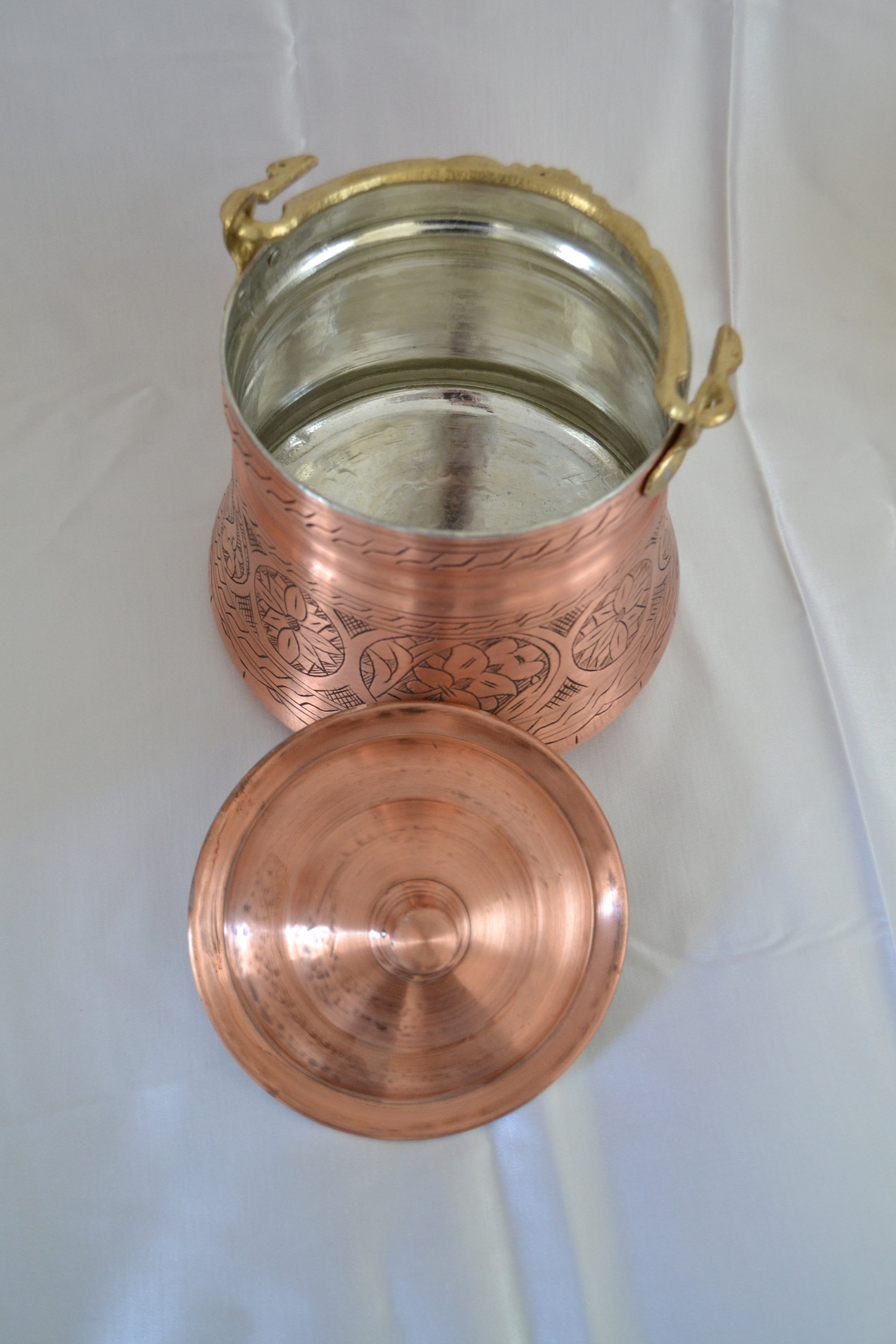 Turkish Copper Yogurt Pot Bucket With Lid and Brass Handle, Antique ...