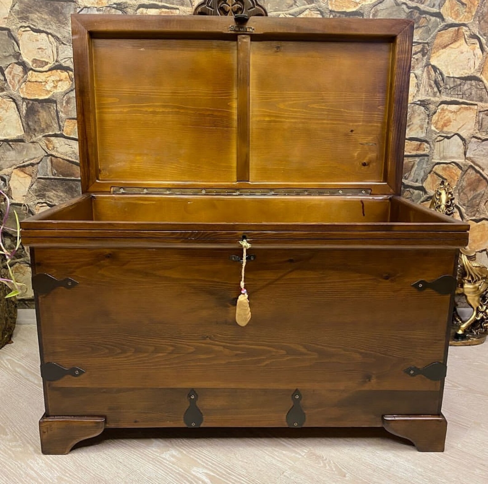 Walnut Wood Chest With Cast Iron Handles Trunk Coffee Table - Etsy