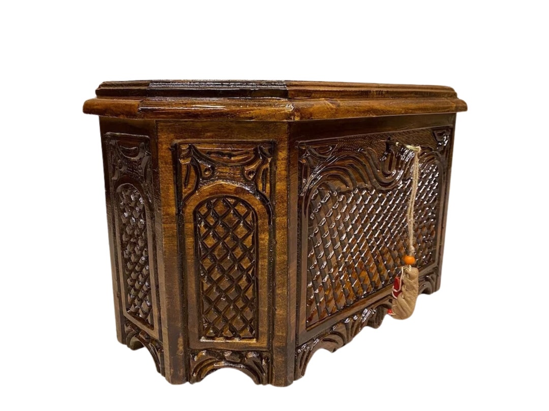Wooden Storage Chest Hand Carved, Turkish Traditional Walnut Wood Hope ...