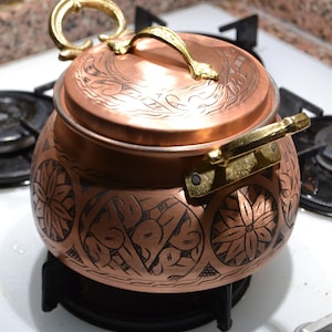 Hand Engraved Copper Cooking Pot With Lid, Traditional Turkish Copper ...