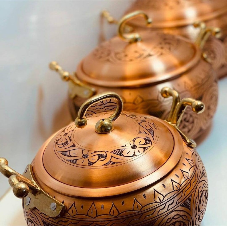 Solid Engraved Turkish Copper Pot, Traditional Pure Copper Casserole ...