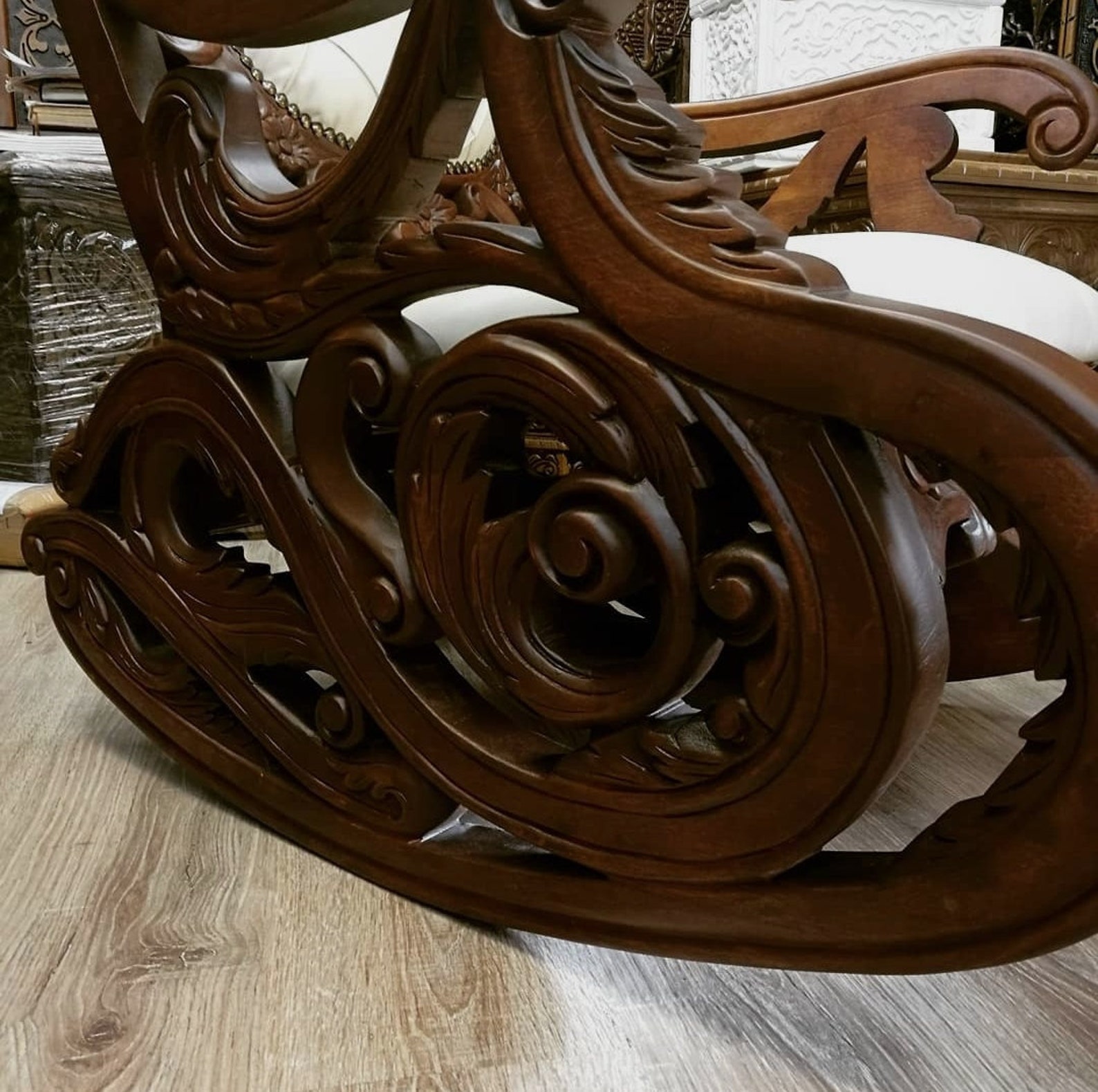 Wooden Rocking Chair, Mid Century Modern Lounge Chair, Hand Carved ...