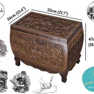 Walnut Wood Oval Storage Box, Hand Carved Wooden Trunk Center Table ...