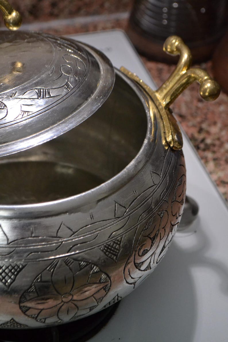 Solid Engraved Turkish Copper Pot, Traditional Pure Copper Casserole ...