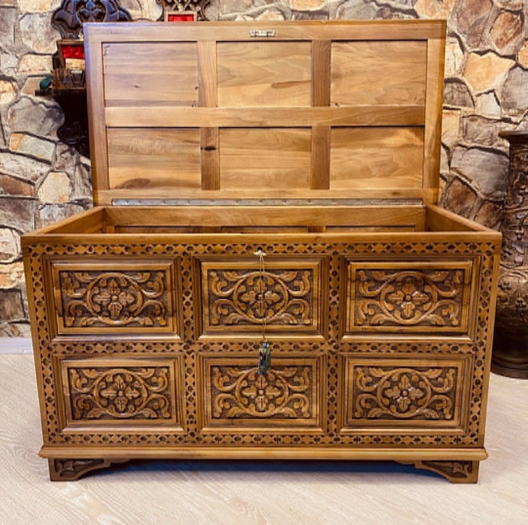 Walnut Wood Storage Chest Hand Carved Decorative Hope Chest - Etsy