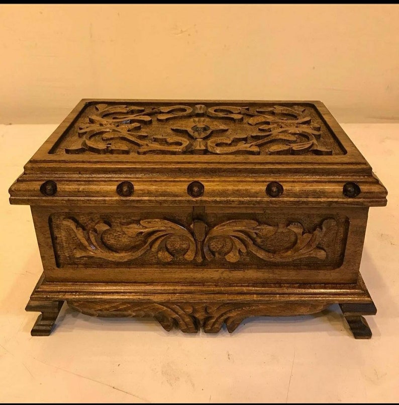 Wooden lock box pedestal hidden key jewelery chest Ottoman | Etsy