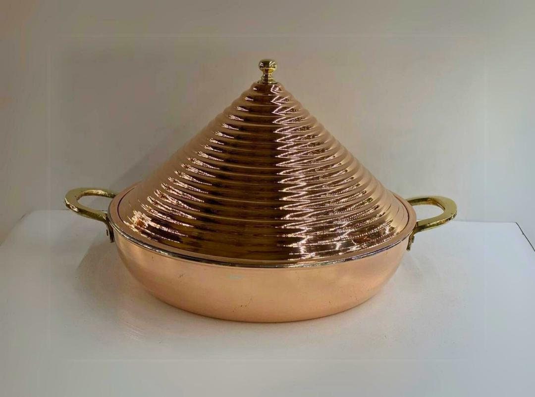 Copper Pyramid Pan With Lid, Brass Handled Copper Cooking Pot, Turkish ...