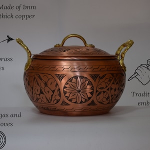 Hand Engraved Copper Pots With Brass Handle, Turkish Traditional Solid ...