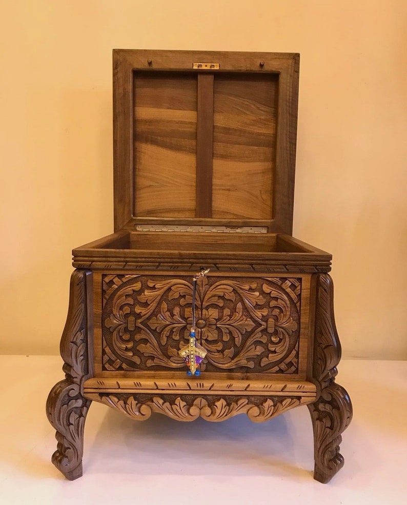 Walnut Carved Coffee Table Square Hand Carved Wooden Side - Etsy