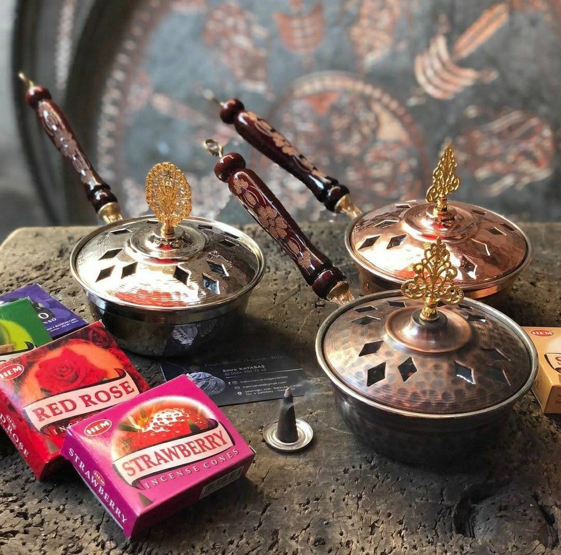 Copper Incense Holder With Wood Handle Copper Thurible - Etsy